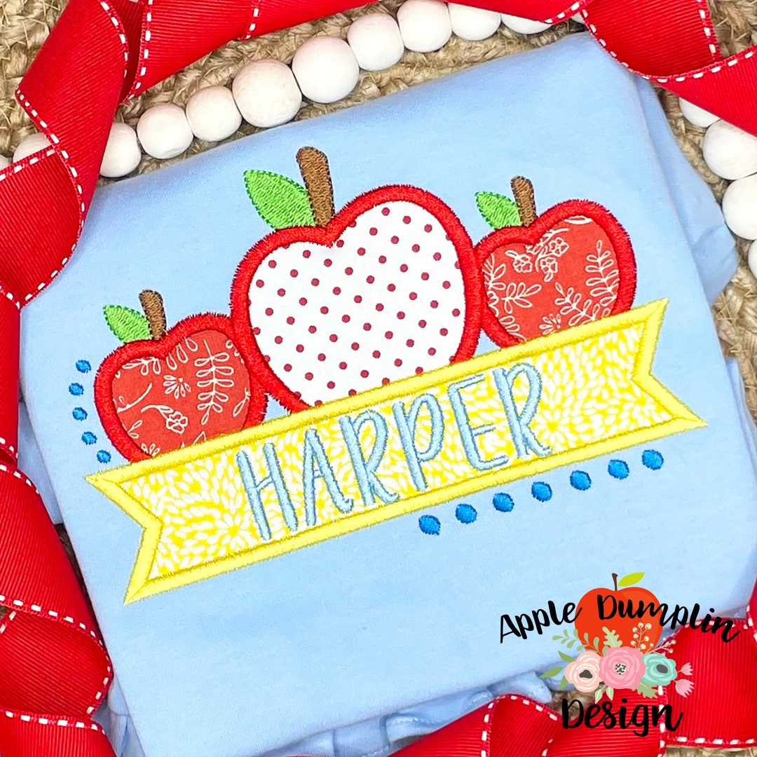 Apples With Banner, Satin Stitch, Applique Design, Machine Embroidery ...
