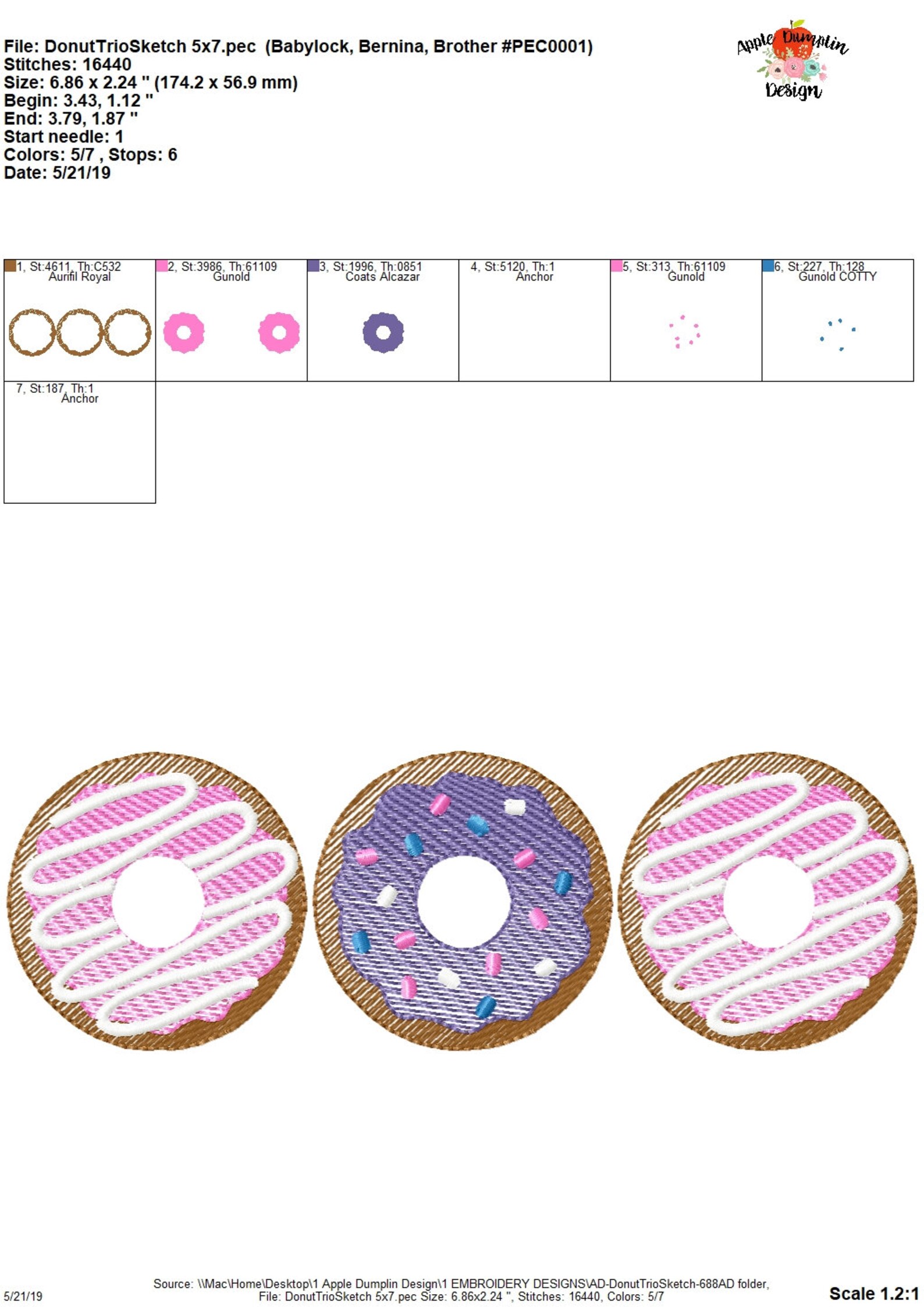 Donut Trio, Sketch Embroidery Design, Instant Download, Donut Birthday ...