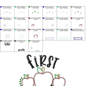 First Grade, Apples With Banner, Zigzag, Applique Design, Embroidery ...