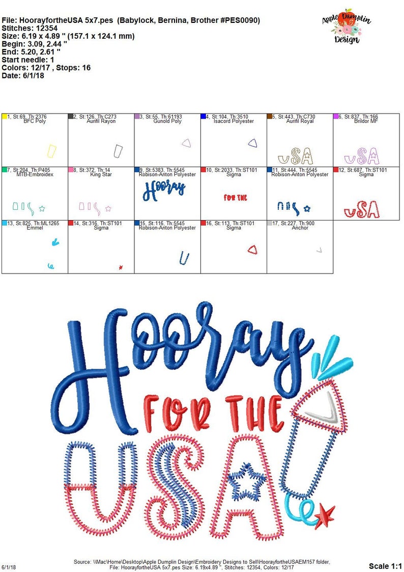 Hooray for the USA, Machine Embroidery Design, Summer, 4th of July ...