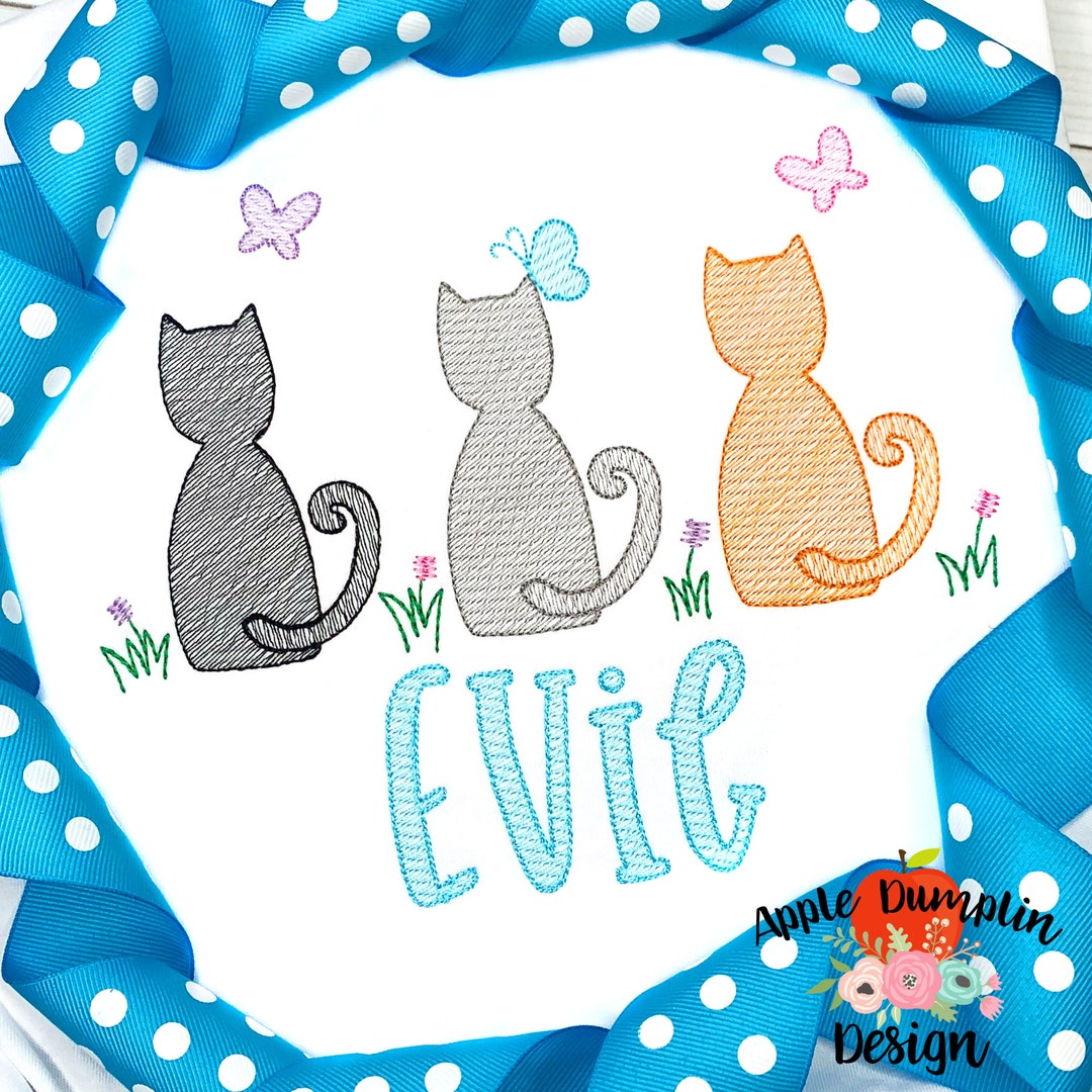 Cat Trio, Sketch Embroidery, Machine Embroidery, Instant Download ...