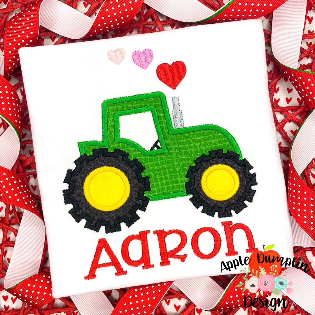 Valentine Tractor, Satin, Applique Design, Embroidery Design, Tractor ...