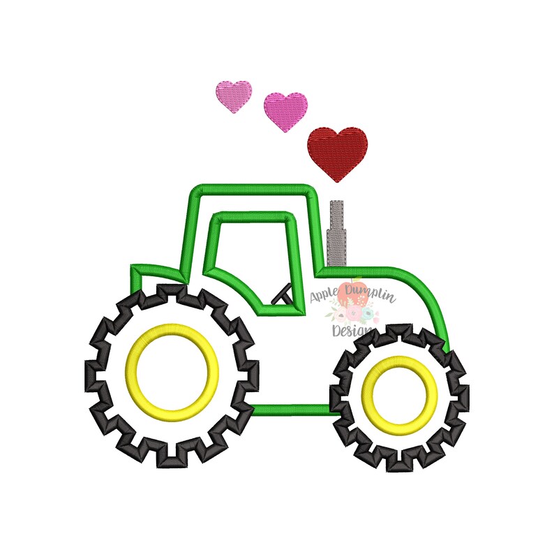 Valentine Tractor, Satin, Applique Design, Embroidery Design, Tractor ...