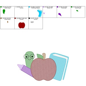 Bookworm, Sketch, Embroidery Design, Instant Download, Apple, Back to ...