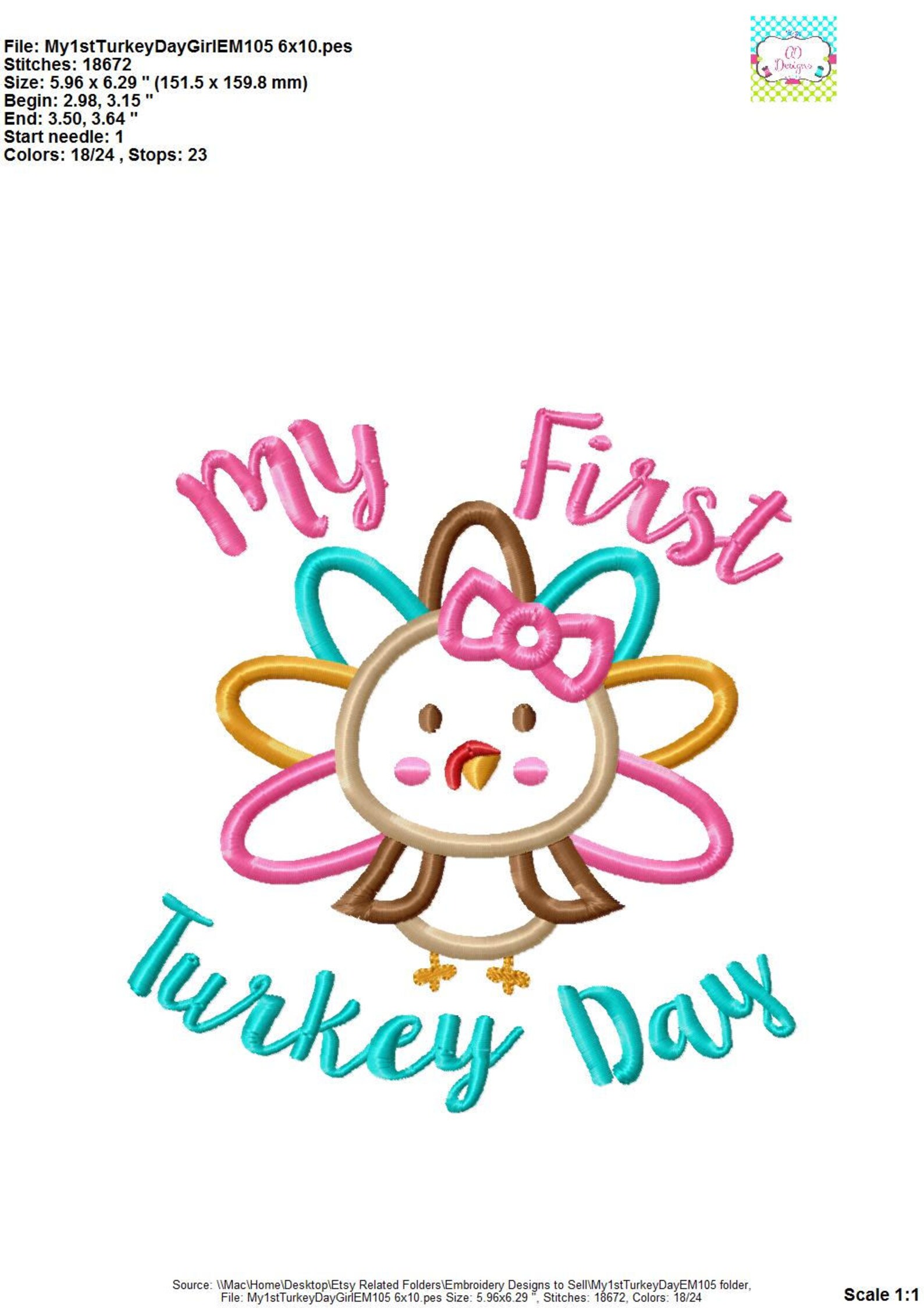My First Turkey Day Applique Design Machine Embroidery - Etsy