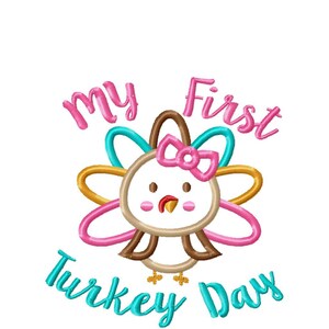 My First Turkey Day, Applique Design, Machine Embroidery Design, Turkey ...