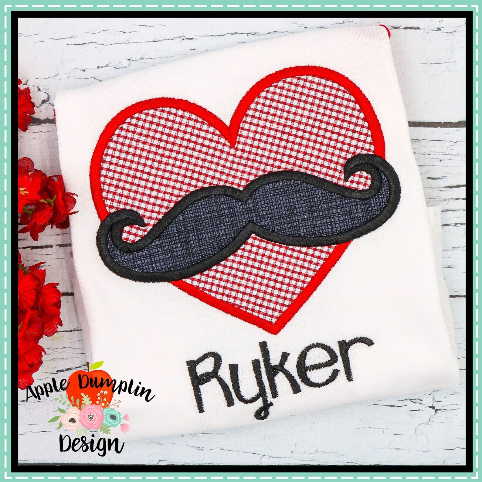 Moustache Heart Applique Design, Mustache Heart Applique, Embroidery ...