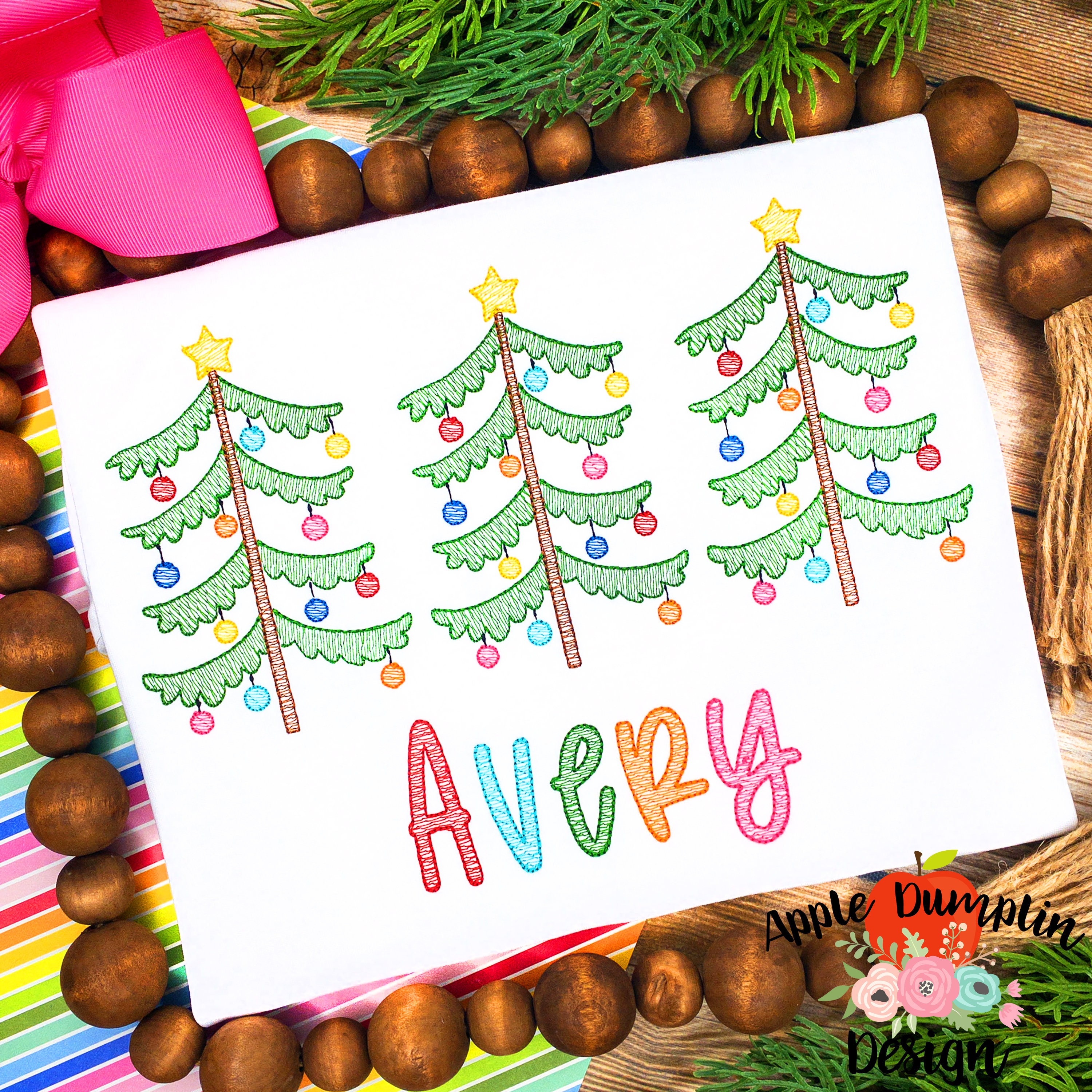 Christmas Tree Trio, Sketch Embroidery, Girl Christmas, Holiday ...