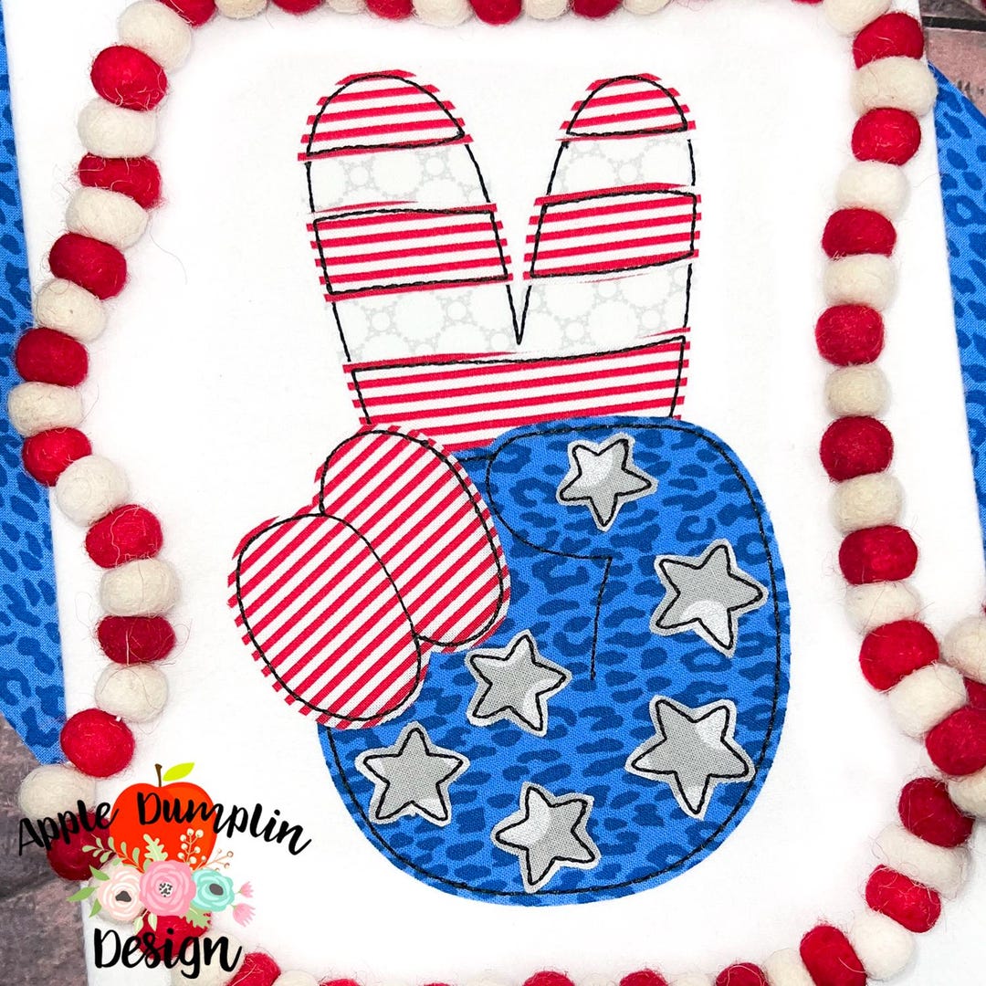 4th of July Peace Sign, Bean Stitch, Applique Design, Embroidery Design ...