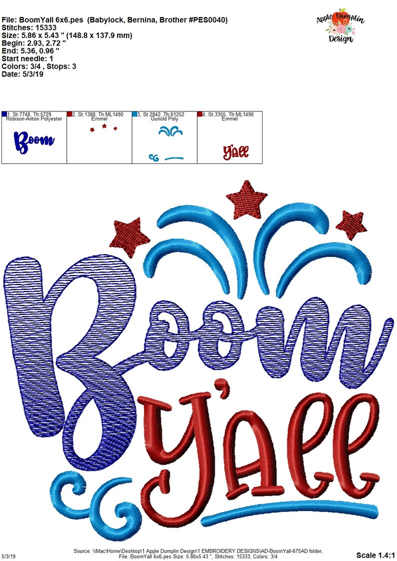 Boom Y'all Embroidery Design Instant Download 4x4 5x5 - Etsy