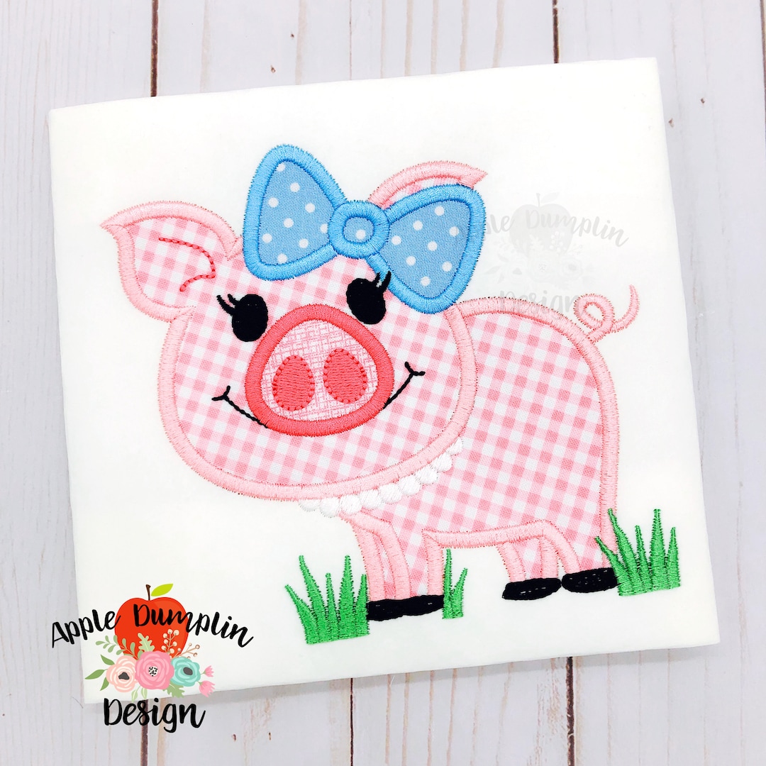 Pig With Bow, Applique Design, Instant Download, 5x5, 6x6, 7x7, 8x8 - Etsy