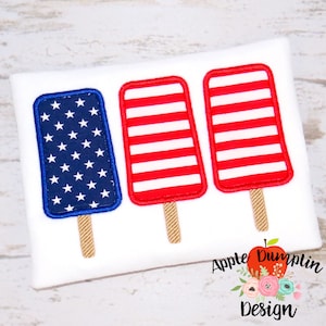 4th of July Popsicle Trio Applique Machine Embroidery Design, American ...