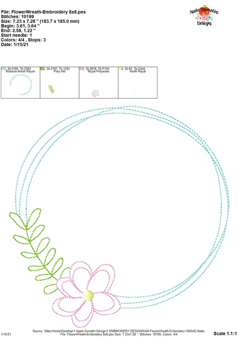 Flower Wreath, Outline Embroidery, Machine Embroidery, Instant Download ...