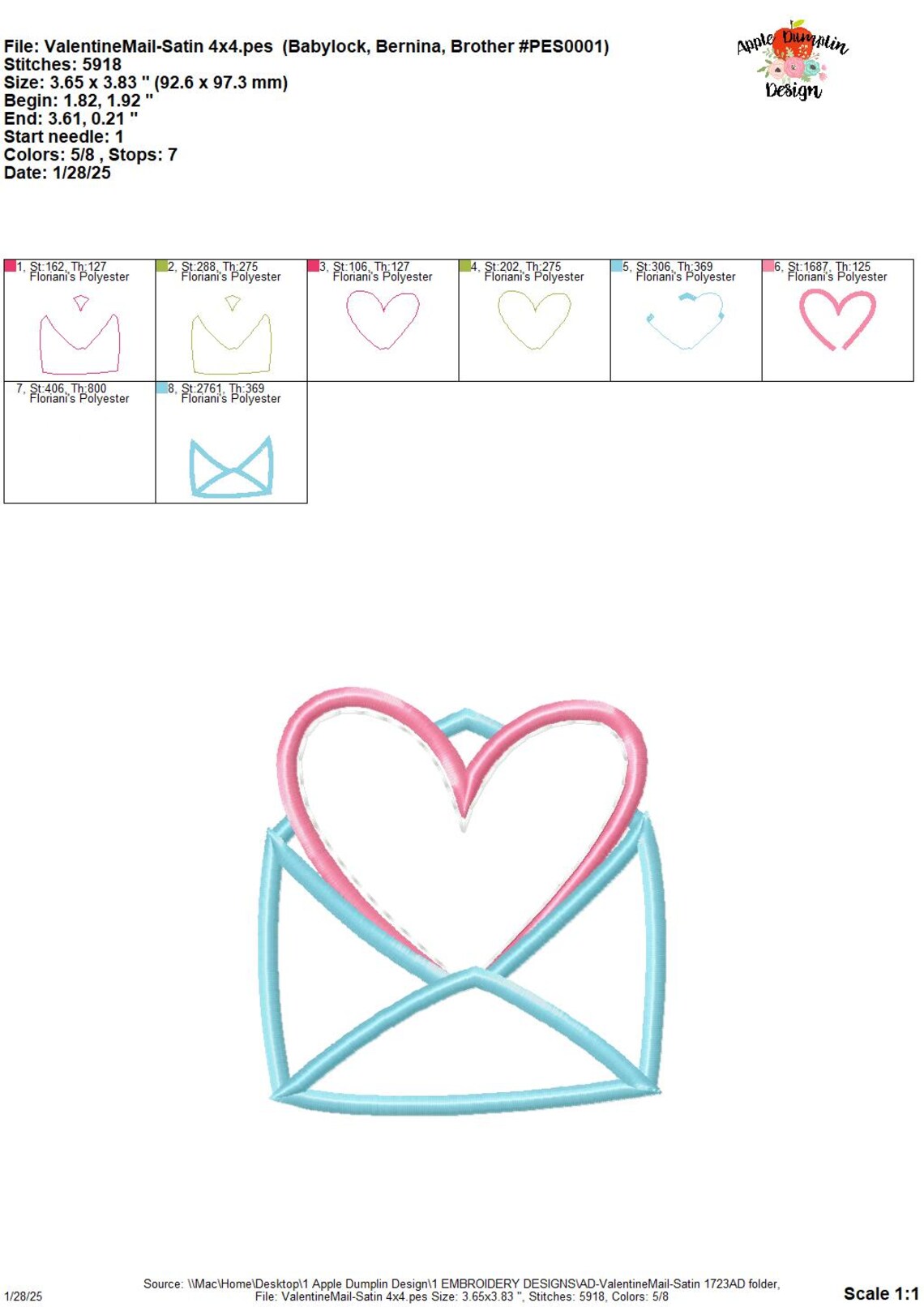 Valentine Mail, Satin Stitch, Applique Design, Embroidery Design, Girl ...