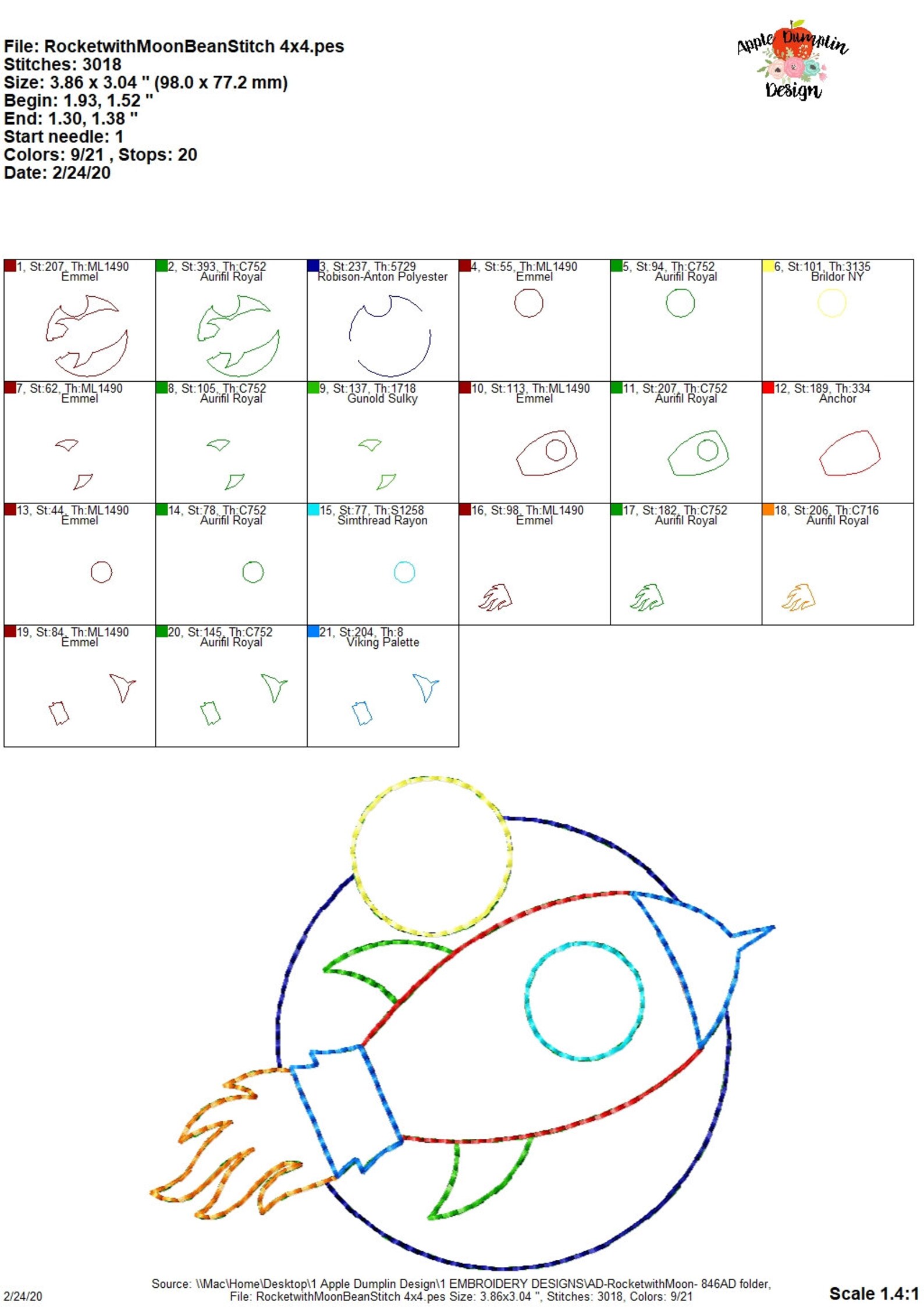 Rocket BEAN Stitch Applique Design Machine Embroidery - Etsy