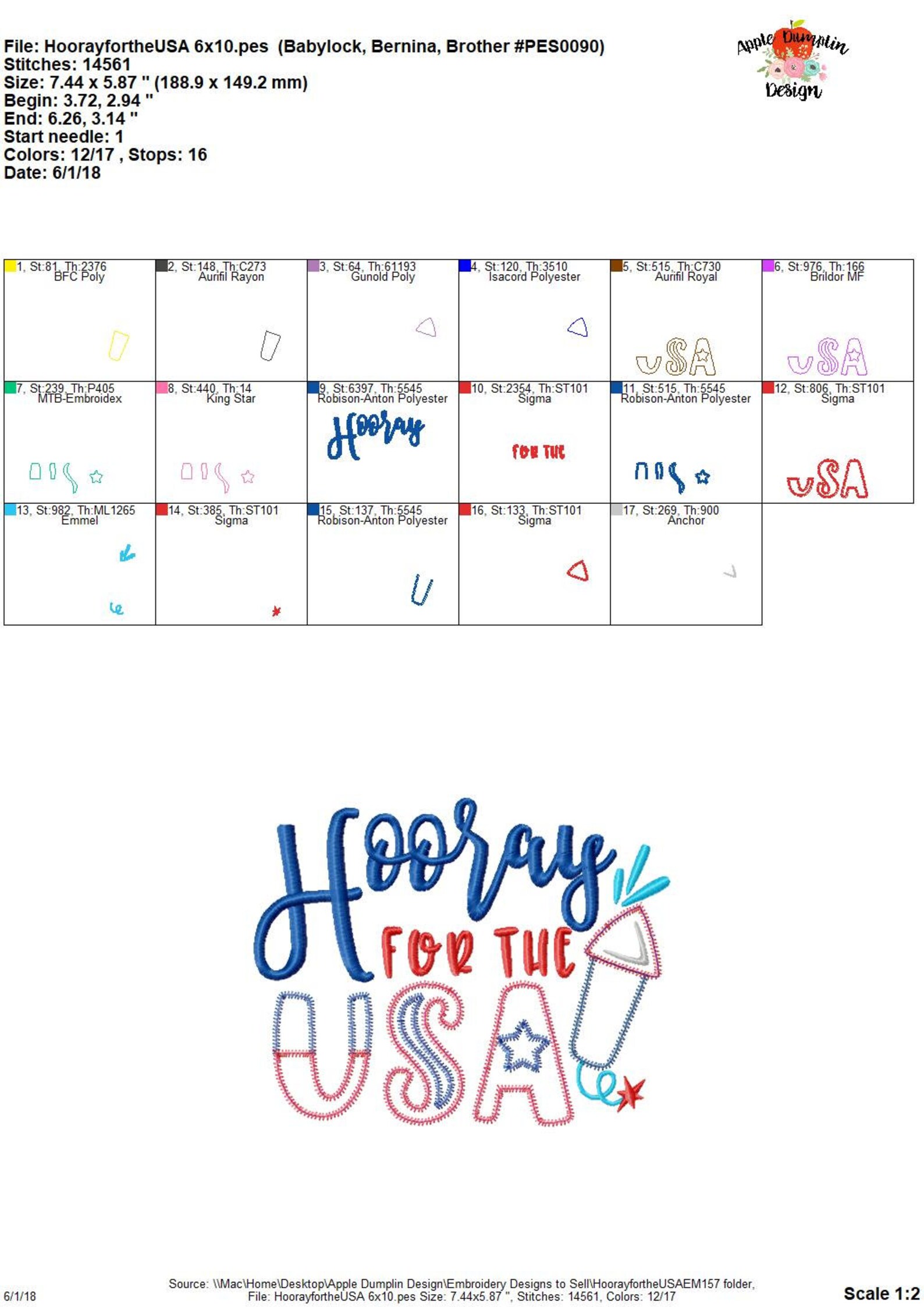 Hooray for the USA, Machine Embroidery Design, Summer, 4th of July ...
