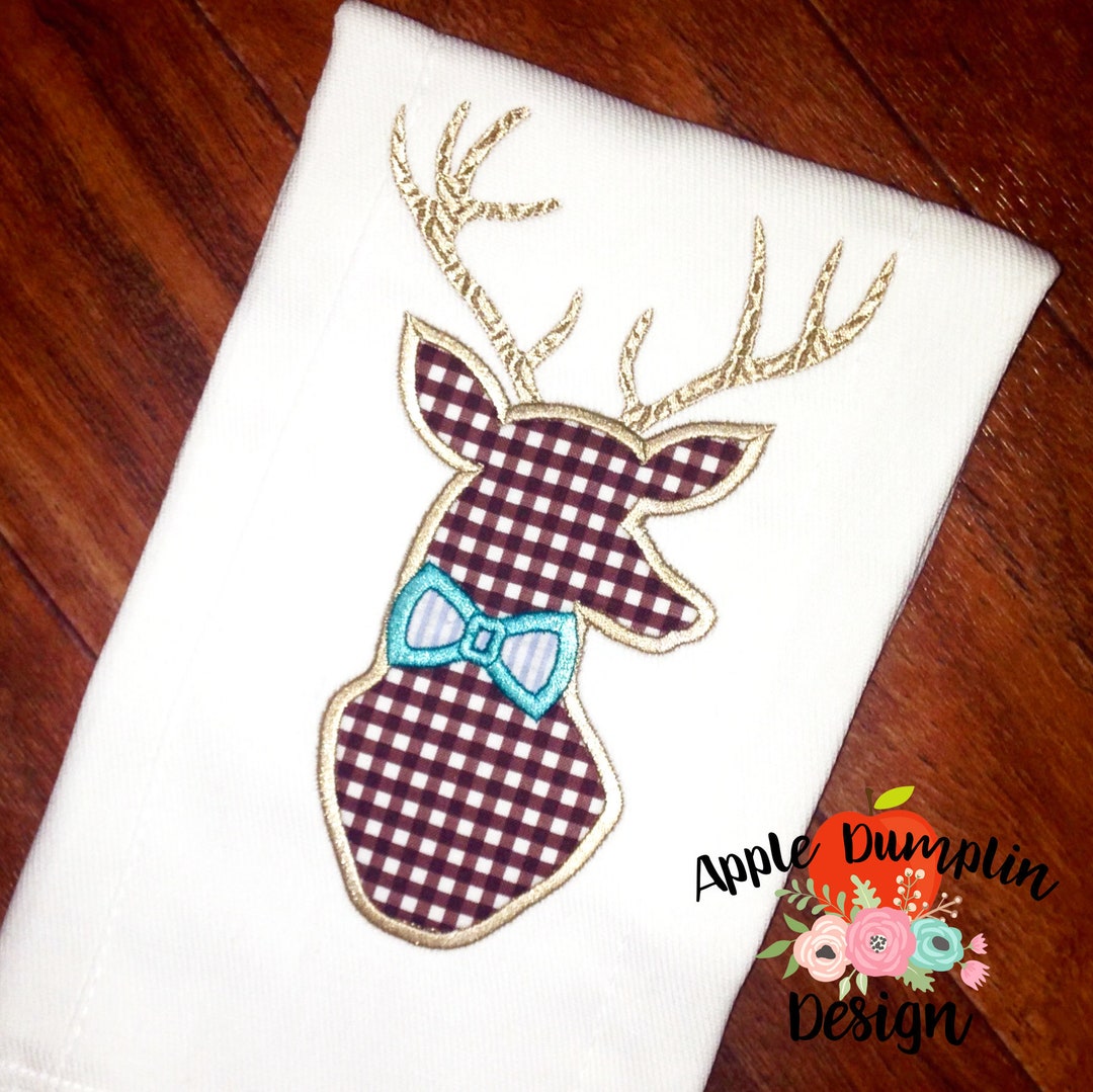 Deer With Bowtie, Applique Design, Machine Embroidery Design, Deer ...