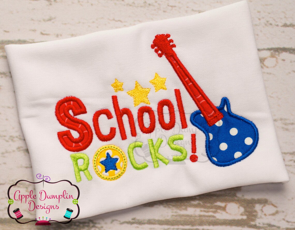 Back to School School Rocks With Guitar and Stars Appliqué - Etsy