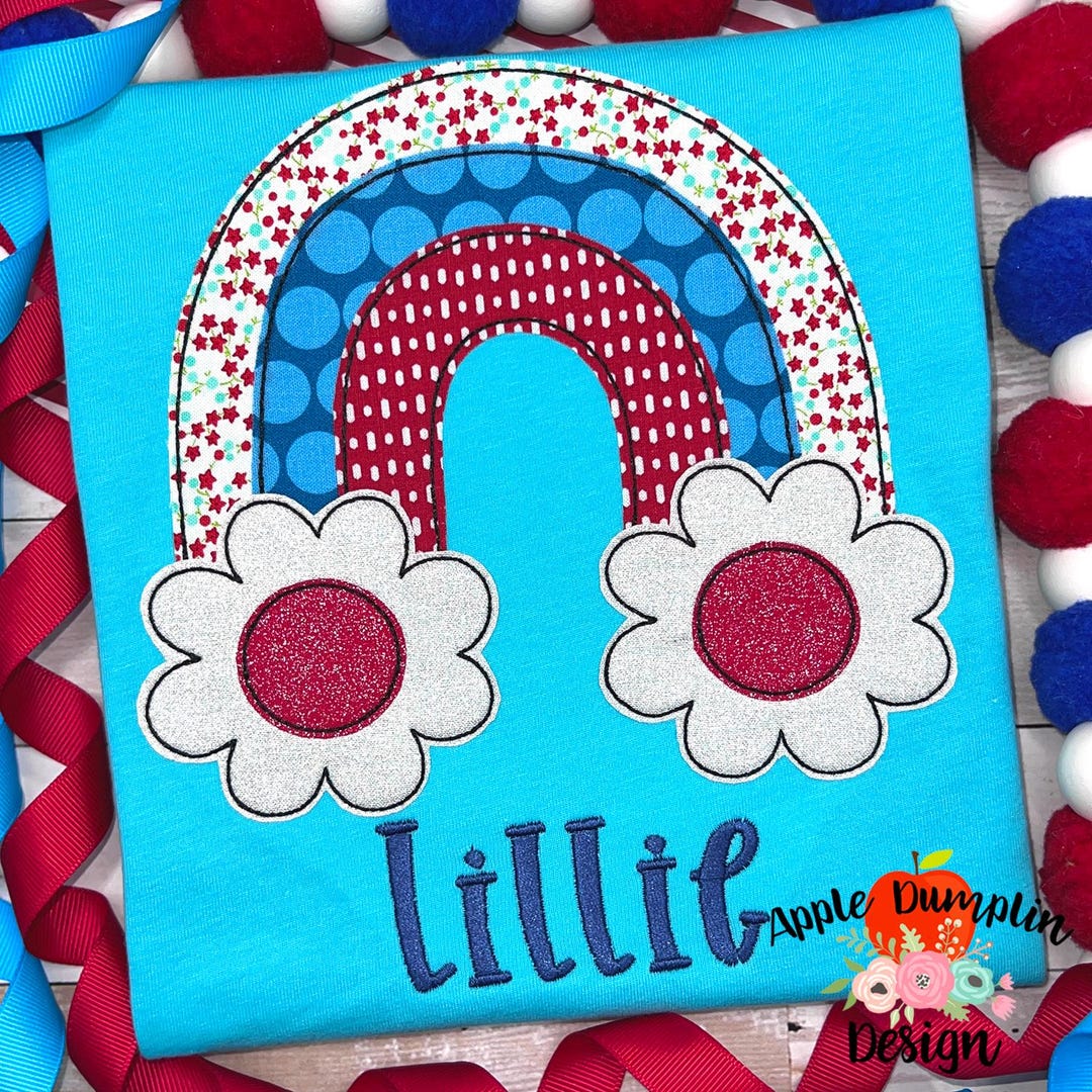 Groovy Rainbow, Bean Stitch, Applique Design, Embroidery Design, Spring ...