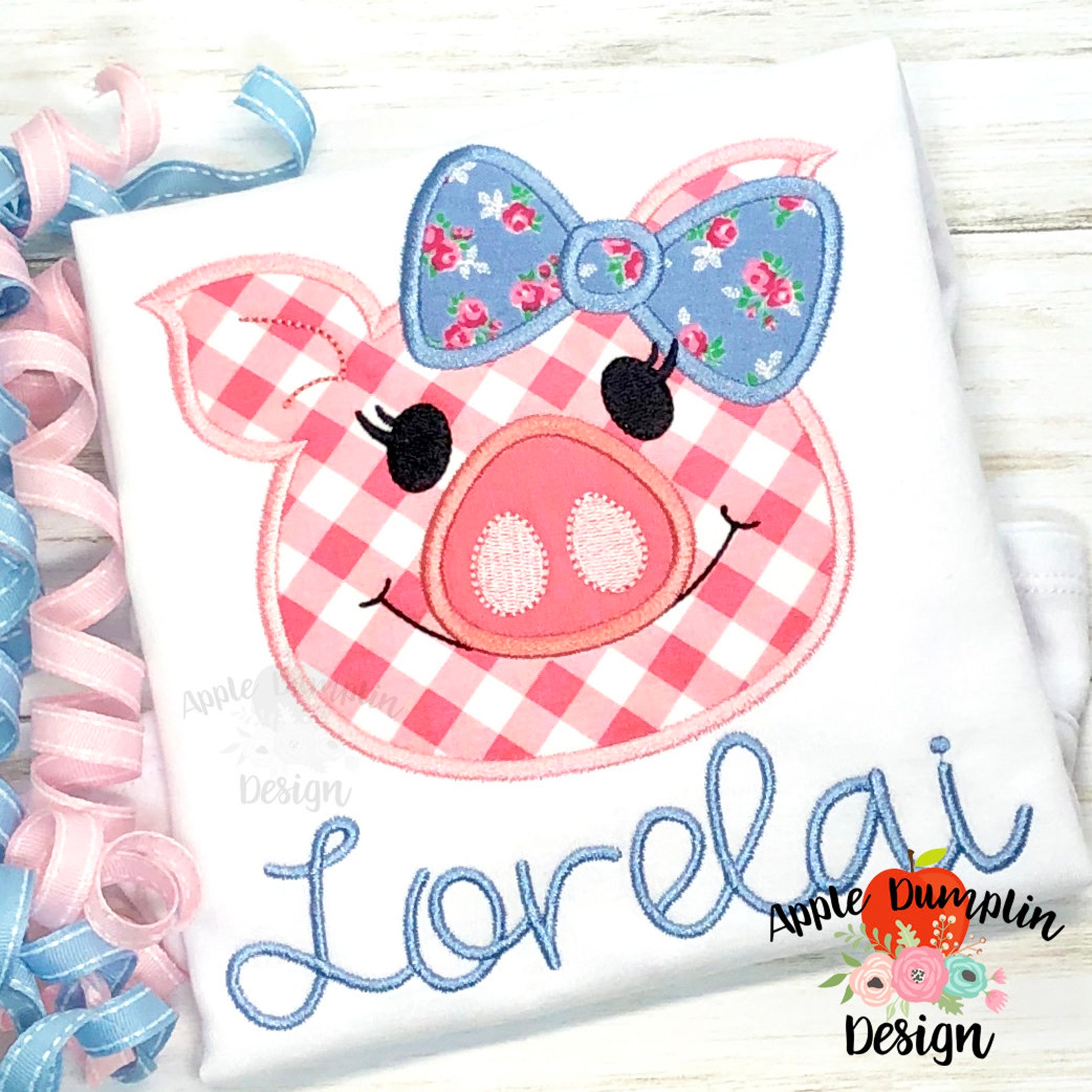 Pig With Bow, Applique Design, Instant Download, 4x4, 5x5, 6x6, 7x7 ...