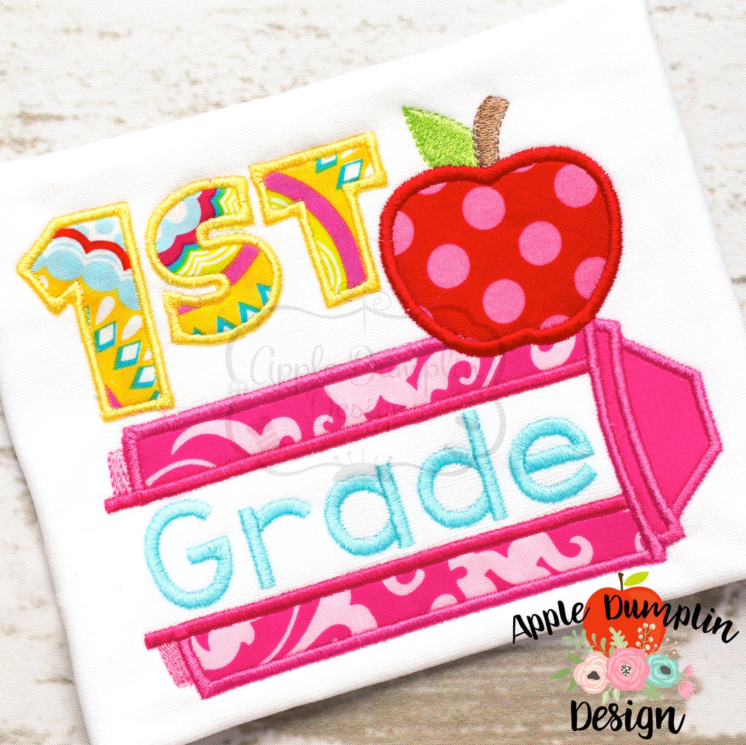 Back to School 1st Grade Crayon Appliqué Machine Embroidery Design, Boy ...