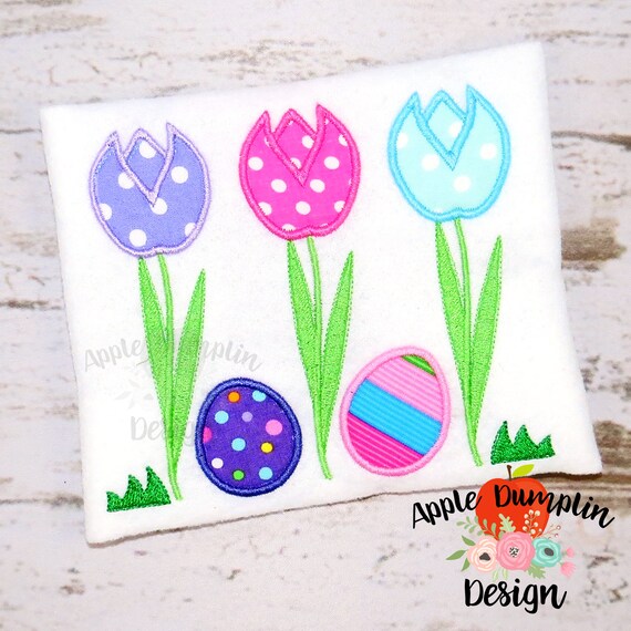 Easter Tulip Patch Applique Design Machine Embroidery | Etsy