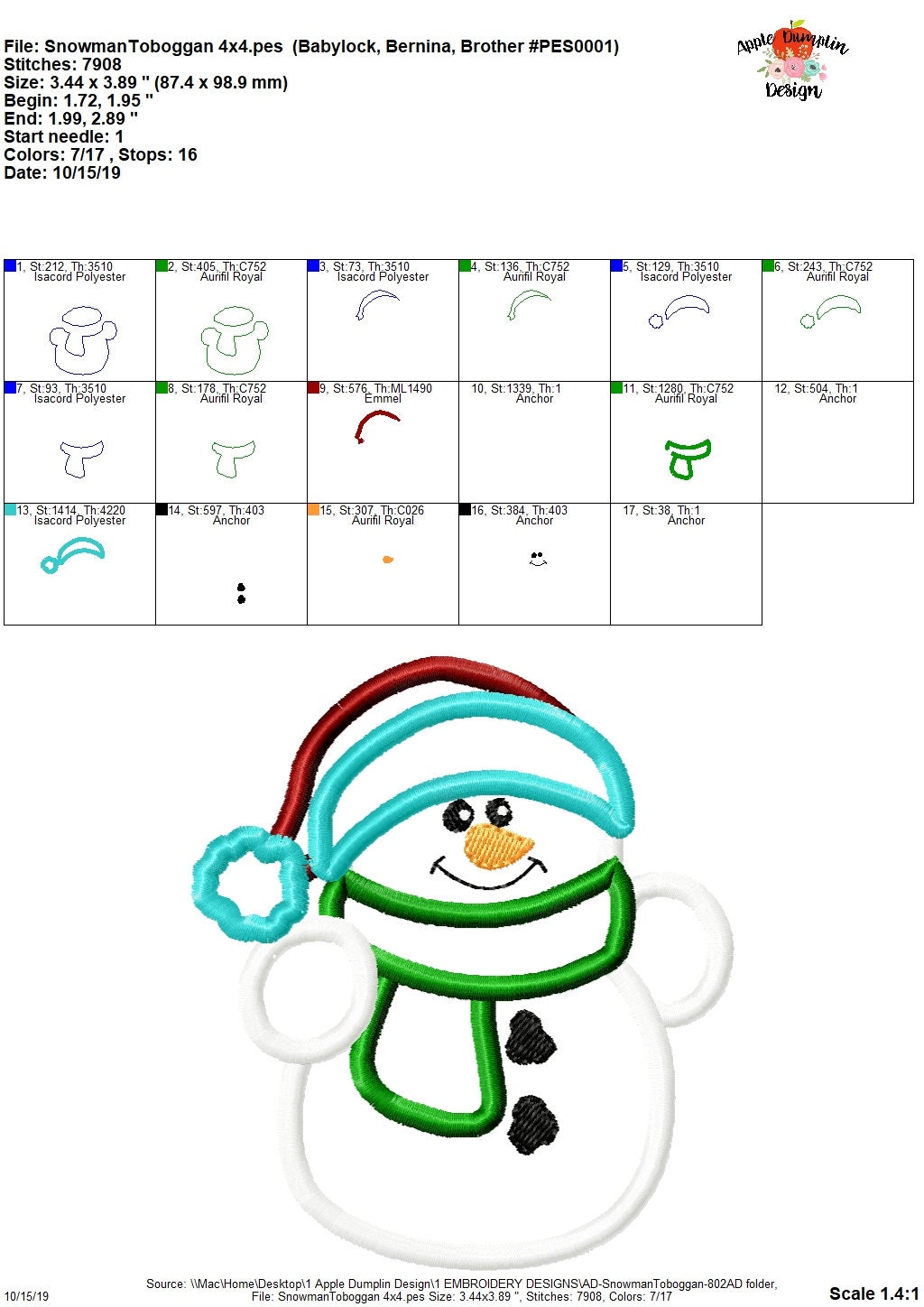 Snowman With Toboggan Applique Design Embroidery Design | Etsy