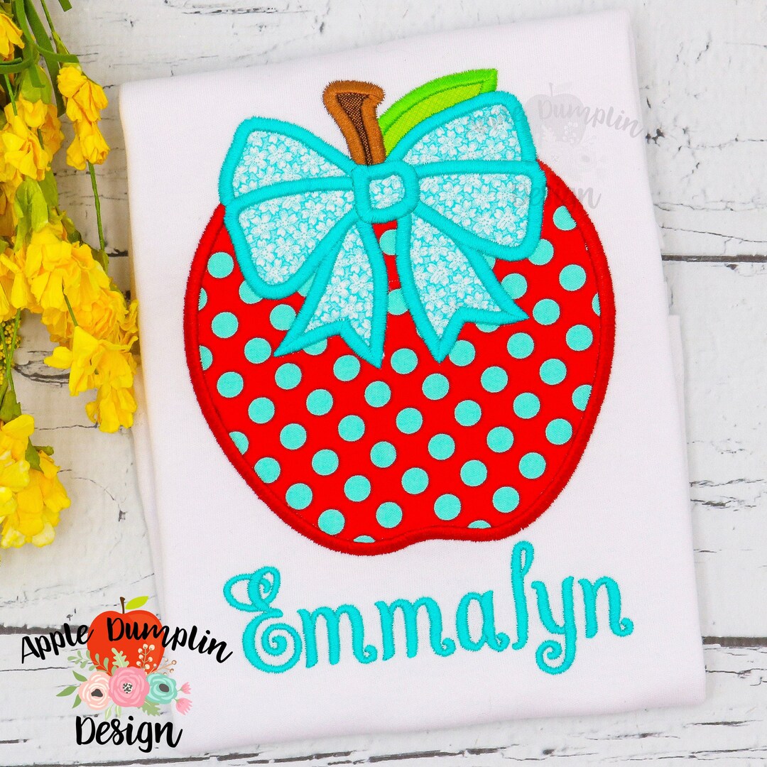 Apple With Bow, Applique Design, Machine Embroidery, Instant Download ...
