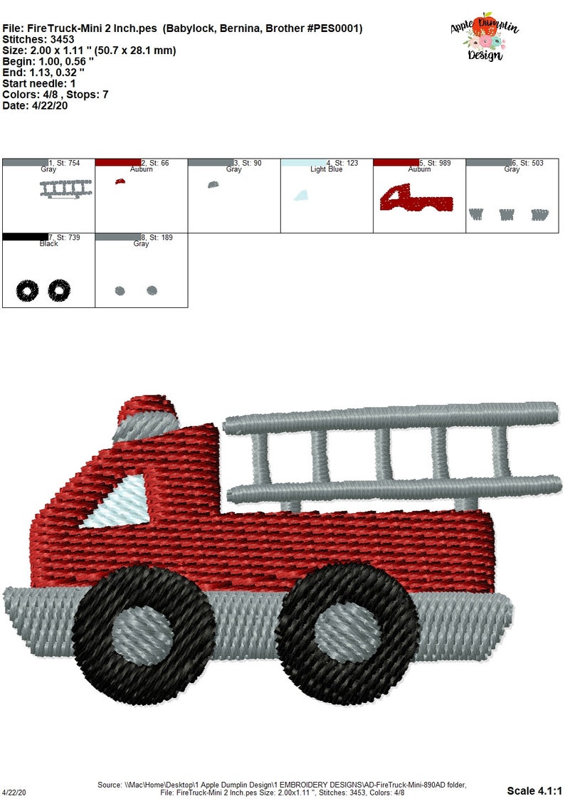 Fire Truck, Mini, Machine Embroidery, Instant Download, Fireman ...
