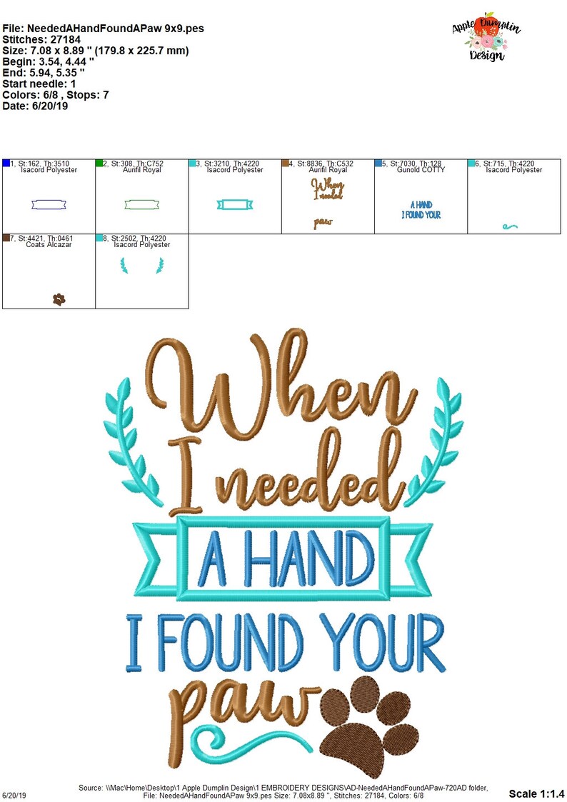 When I Needed a Hand I Found Your Paw Applique Design - Etsy