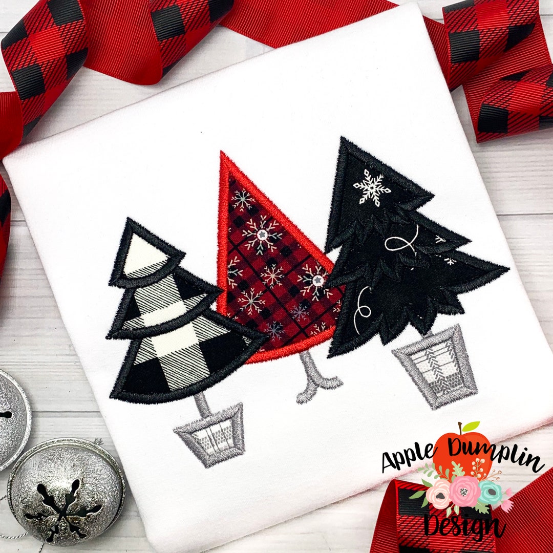 Christmas Tree Trio, Applique Design, Machine Embroidery, Instant ...