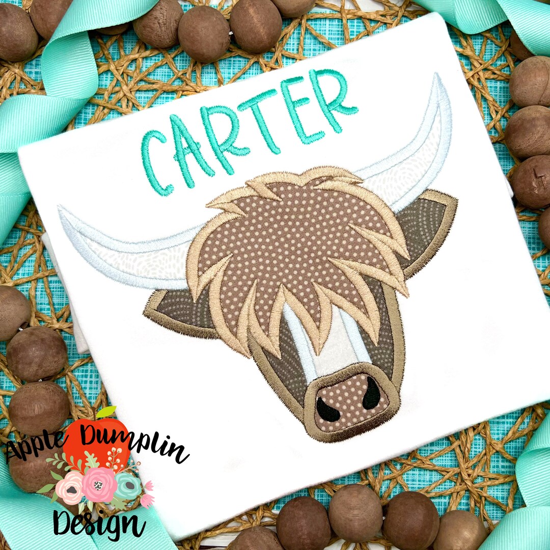 Highland Cow, Satin Stitch Applique, Applique Design, Farm, Cow, Farm ...