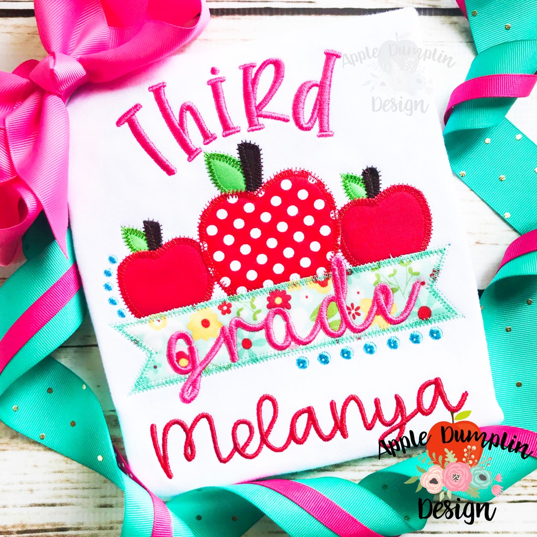 Third Grade, Apples With Banner, Zigzag, Applique Design, Embroidery ...