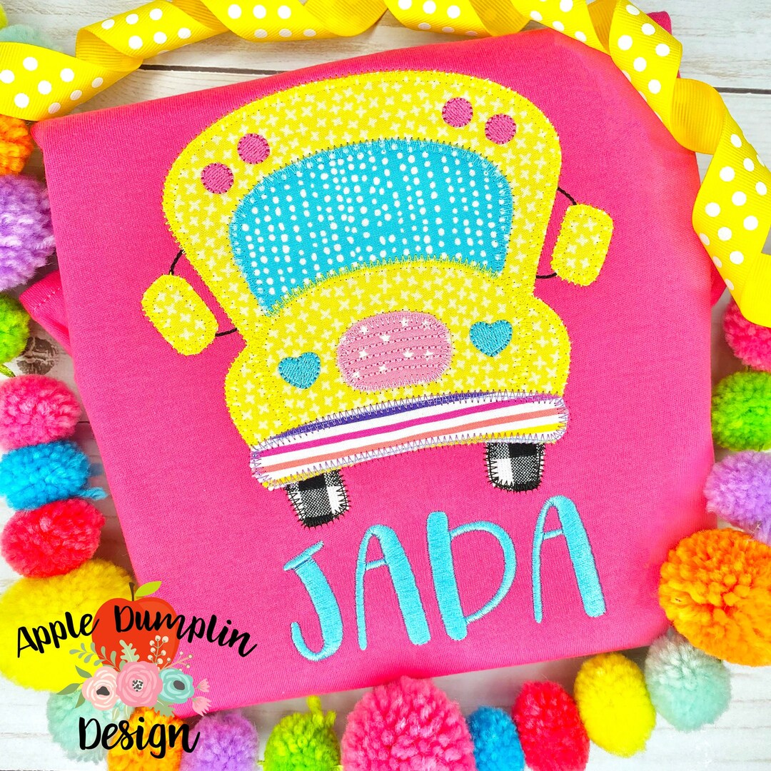 School Bus, Hearts, Zigzag, Applique Design, Machine Embroidery ...