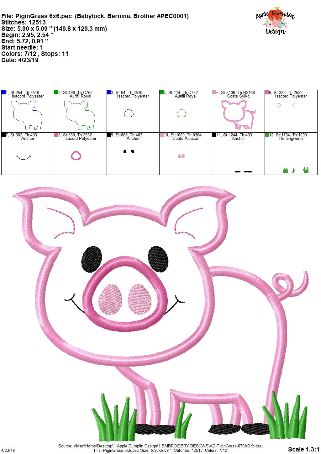 Pig Applique Design Instant Download 5x5 6x6 7x7 8x8 - Etsy