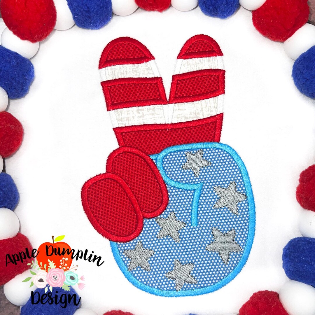 4th of July Peace Sign, Satin Stitch, Applique Design, Embroidery ...