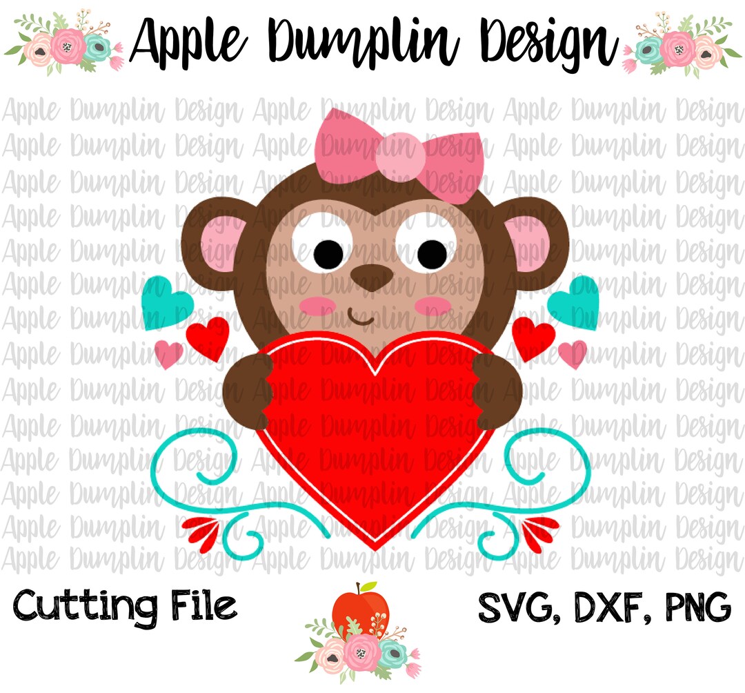 Valentine Monkey With Heart, Cutting File, SVG, DXF, PNG, Vector File ...