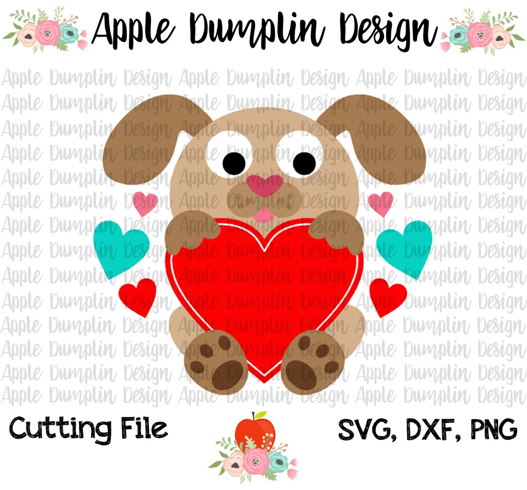 Valentine Puppy With Heart, Cutting File, SVG, DXF, PNG, Vector File ...