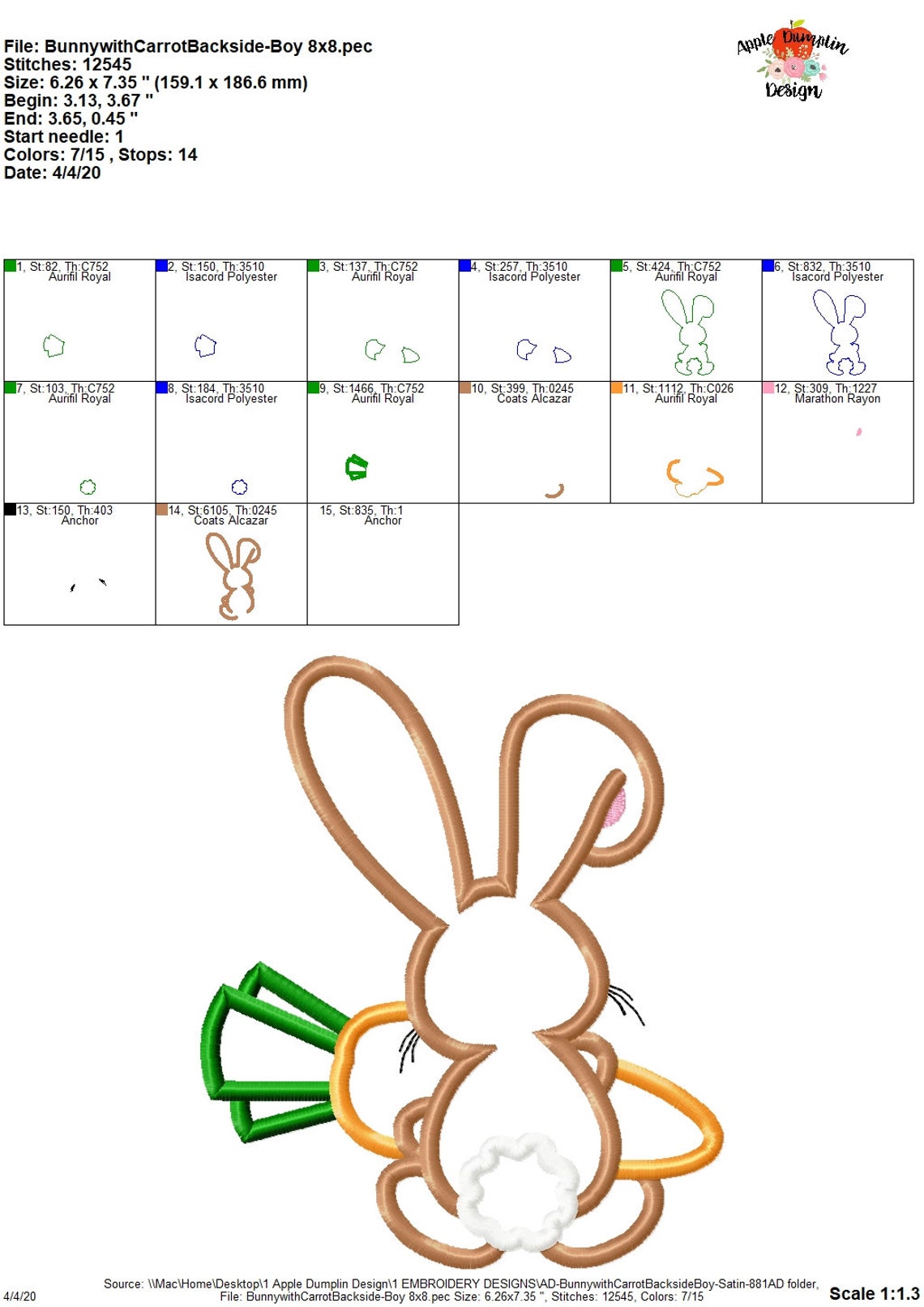 Bunny Backside, Satin Stitch, Applique Design, Machine Embroidery, Instant Download, Easter ...