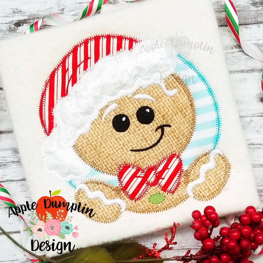 Gingerbread Man Circle, With Santa Hat, Zigzag, Applique, Embroidery ...