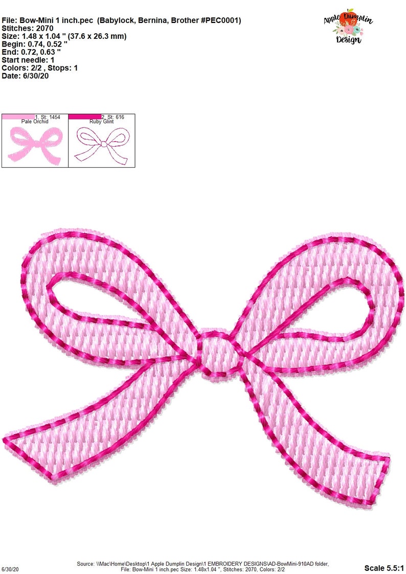 Mini Bow, Machine Embroidery, Instant Download, Monogram Accent, Name ...