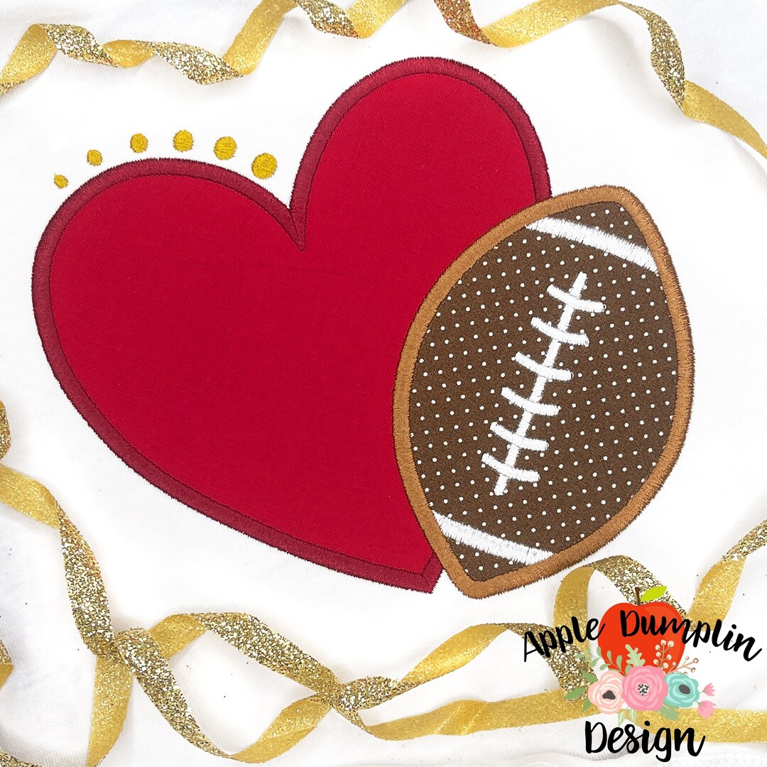 Heart With Football, Satin Stitch, Machine Embroidery, Football ...