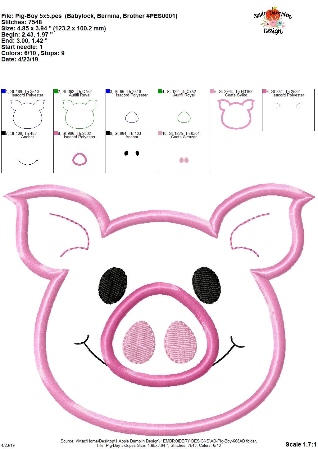 Pig Applique Design Instant Download 4x4 5x5 6x6 7x7 | Etsy