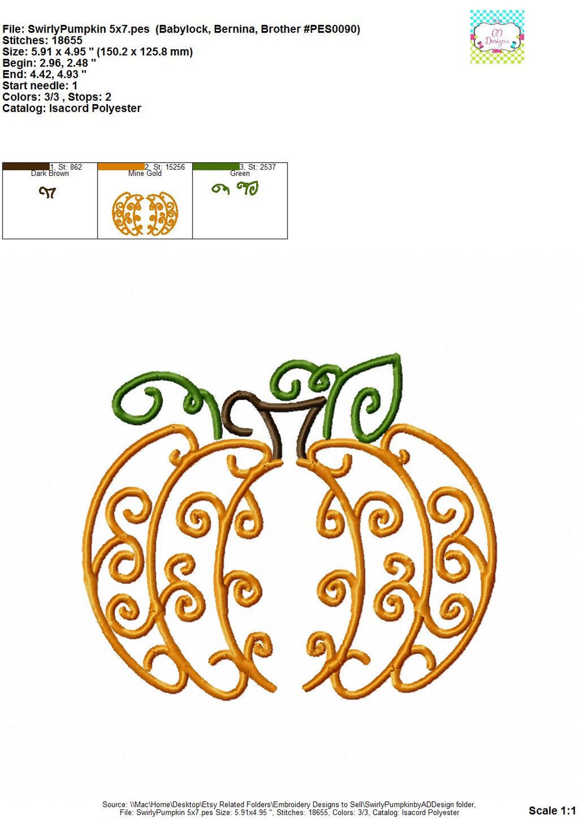 Swirly Pumpkin, Embroidery Design, Machine Embroidery, Swirly Pumpkin ...