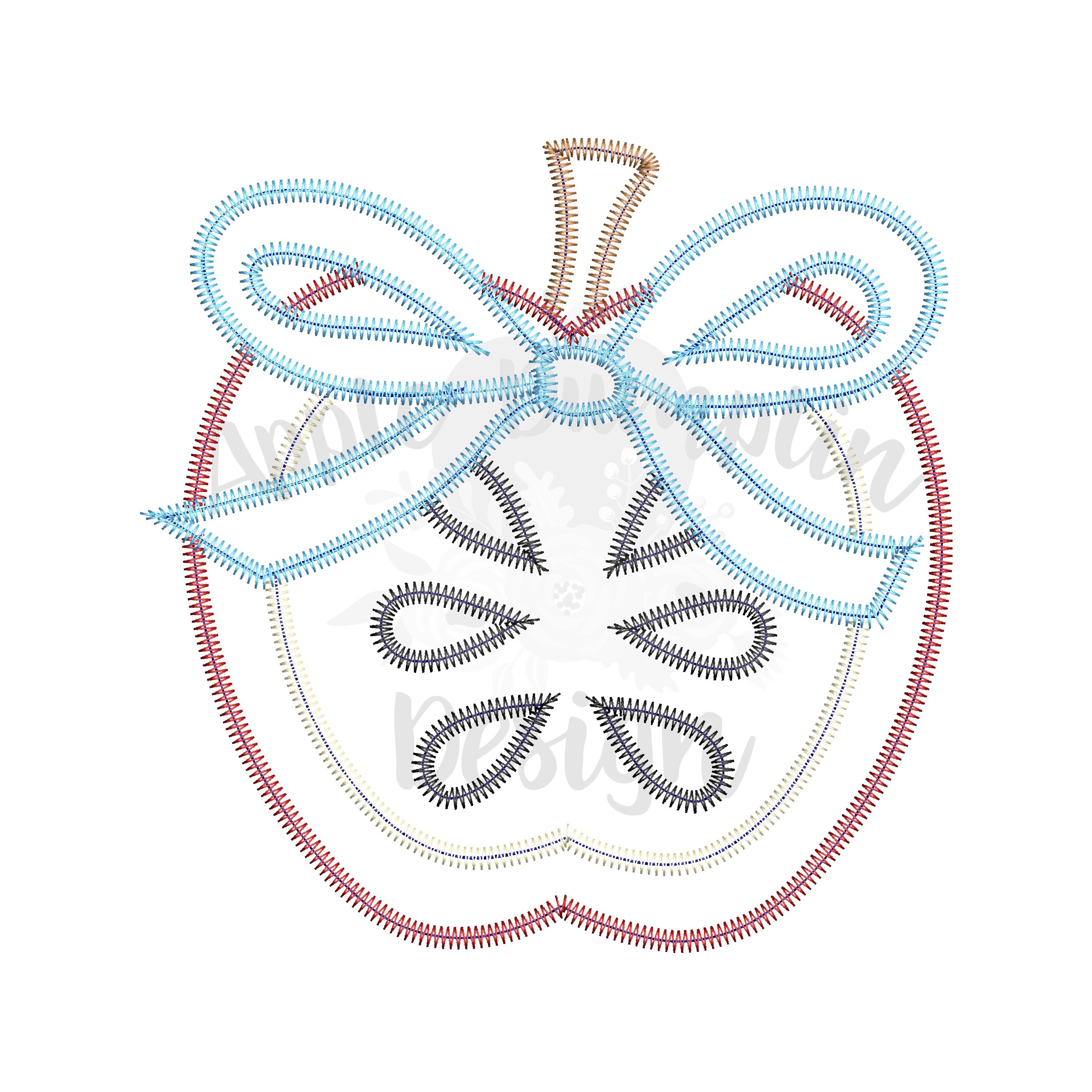 Apple With Bow, Zigzag, Applique Design, Machine Embroidery, Instant ...
