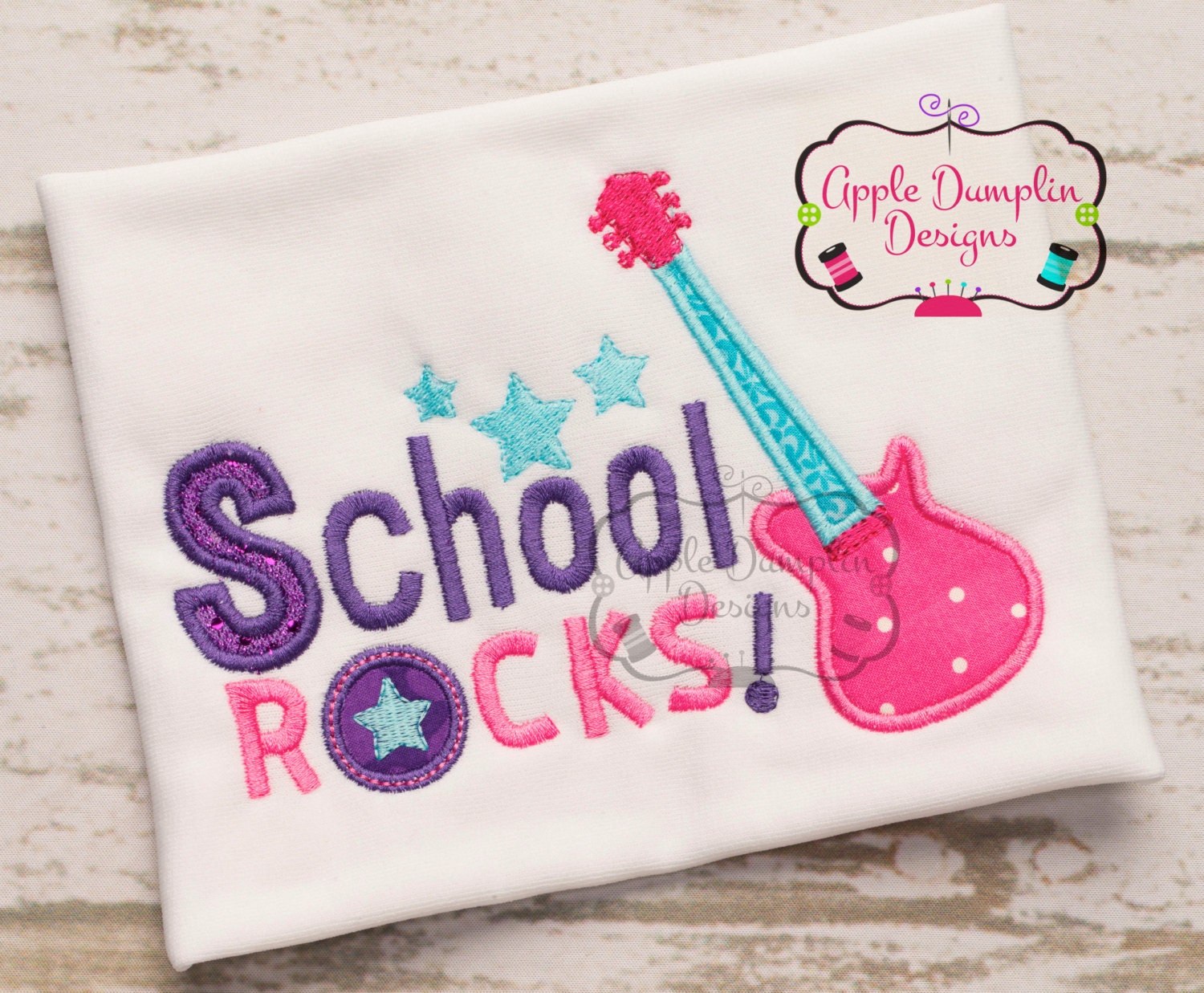 Back to School School Rocks With Guitar and Stars Appliqué - Etsy