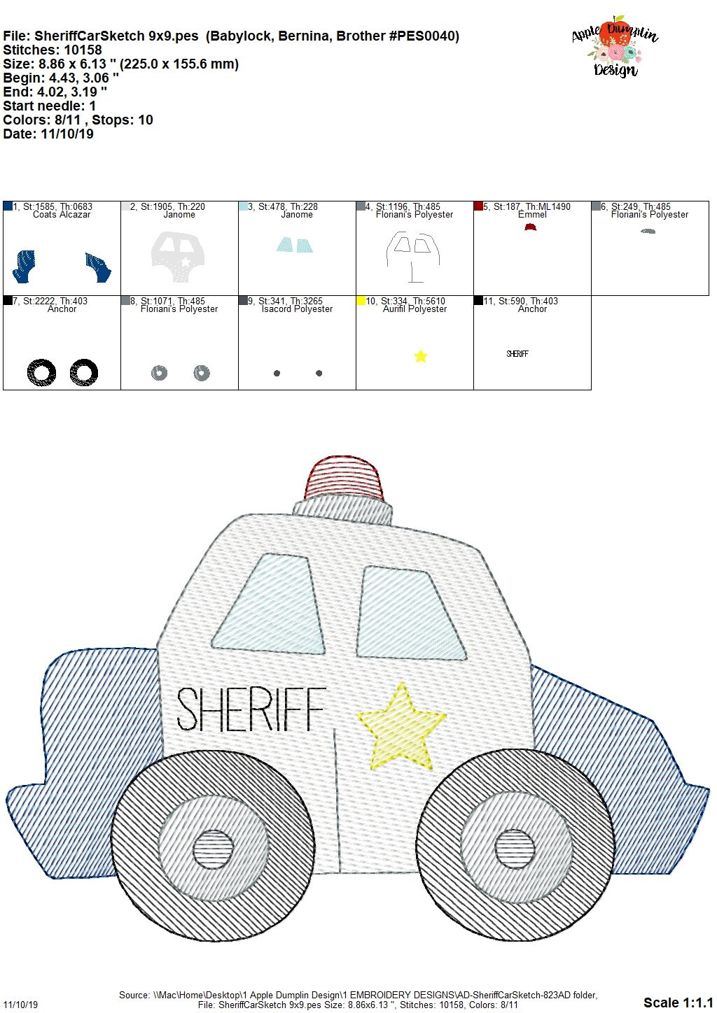 Sheriff Car Sketch Machine Embroidery Instant Download - Etsy