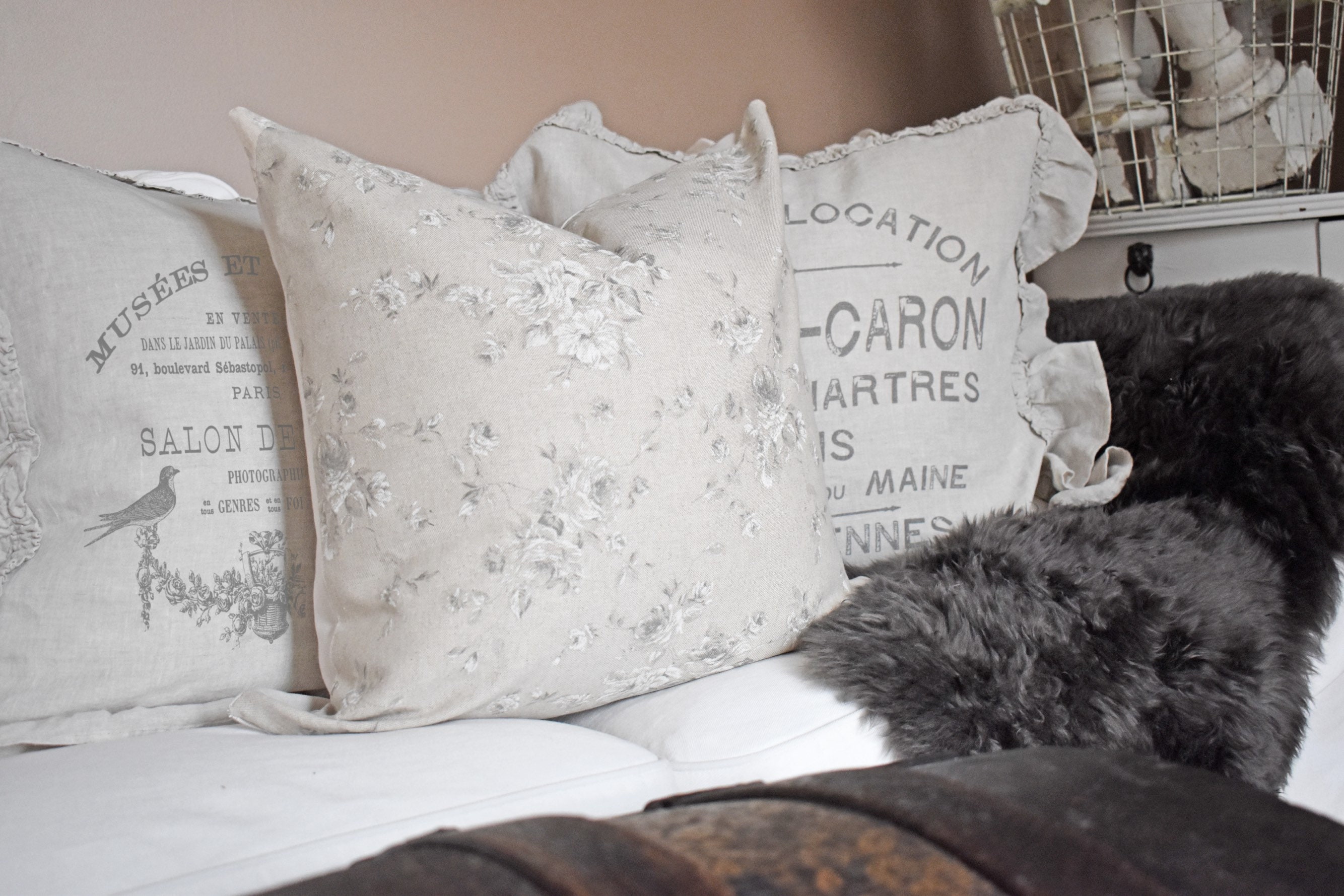 Beige Linen Ruffle Pillow Cover Shabby French Country Pillow - Etsy