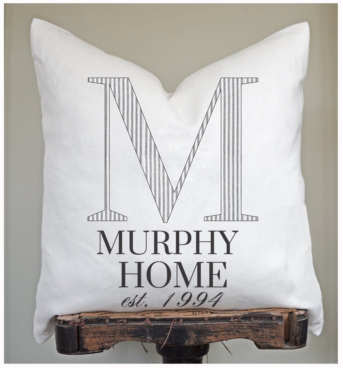 Personalized Home Decor Ticking Stripe Initial Pillow Cover - Etsy