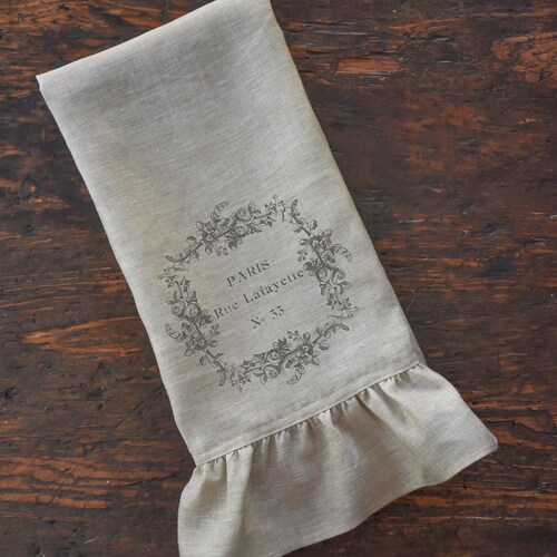 French Linen Ruffle Tea Towel Shabby French Country Farmhouse - Etsy
